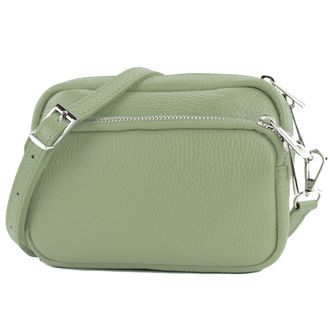 modamoda.de T231 - ital. Umh&auml;ngetasche Klein Small aus Leder, Farbe:Graugr&uuml;n