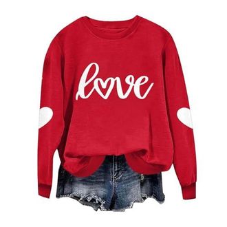 Generico 2026 Sweat-shirt de Saint-Valentin &agrave; manches longues et col rond pour femme Rouge, Rouge brique, XXXL