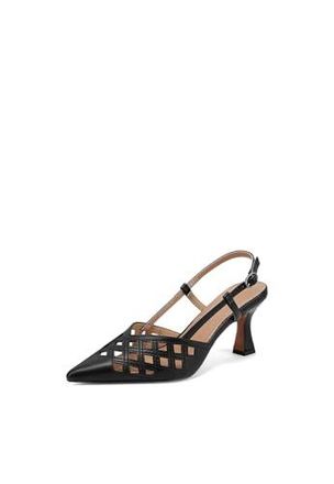 Queen Helena Slingback avec talon moyen d&eacute;collet&eacute; femme ZM11015, Noir, 37 EU