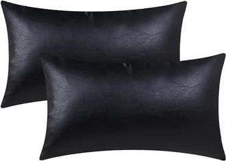 M&Uuml;KA Lot de 2 Housses de Coussin en Simili Cuir, Cousues &agrave; la Main pour Dossier de canap&eacute;, Housse de Coussin d&eacute;corative