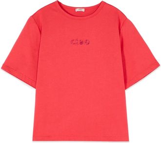 Oltre Boxy Baumwoll-T-Shirt mit Schmuckstickerei - - Tops - Damen - Rot - S