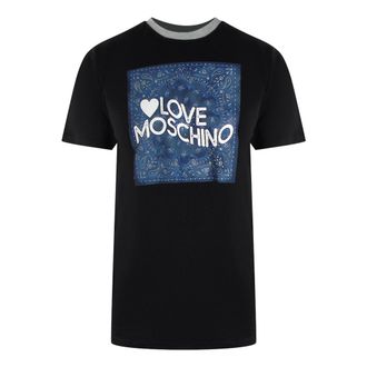 Moschino Schwarzes T-shirt Mit Paisley-print Und Logo Von Love Moschino