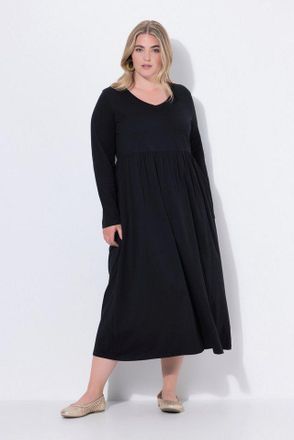 Ulla Popken Maxikleid Maxikleid A-Linie V-Ausschnitt Langarm