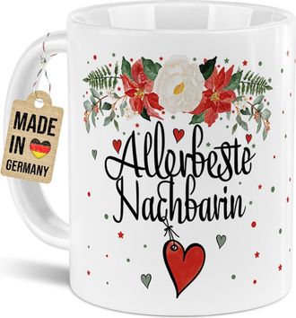 Tassendruck Tasse mit Spruch - Weihnachtstasse für die allerbeste Nachbarin - Tassen bedrucken - Geschenk für Nachbarin, Geschenke zu Weihnachten - Fototasse, 300