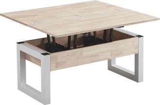 PEGANE Table basse relevable et extensible coloris ch&ecirc;ne nordique/Blanc - Longueur 110 x Profondeur 102 - 110 x Hauteur 51 cm