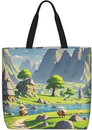 Generic Paysage De Dessin Anim&eacute; Sac A Main Femmes L&eacute;ger Sacs De Courses Grand Sac Fourre-Tout Pour Plage Voyage Universit&eacute;