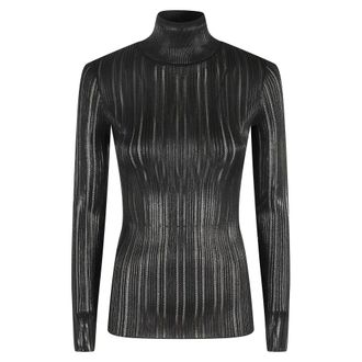 Elisabetta Franchi Femme, Pulls, Noir, Taille: 36 FR Pull Tricot Noir avec Col Montant