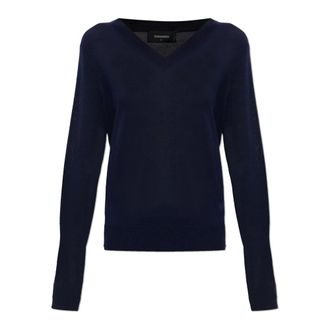 Dsquared2 Femme, Pulls, Bleu, Taille: 36 FR Pull en maille col en V