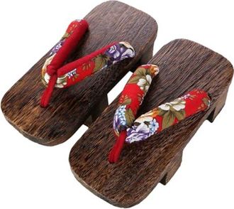 Valiclud Sabots En Bois Japonerie Traditionnels Pour Femmes, Sandales D&eacute;t&eacute; Plates, Tissu Et Bois Naturel, Antid&eacute;rapants Et Respirants, Confort Maison Et Plage,