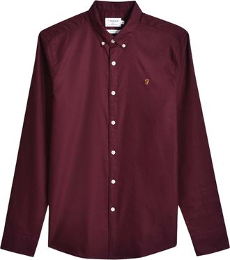 Farah Herren Brewer Slim Fit Cotton Oxford Shirt Hemd, Bordeaux, XS