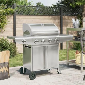 vidaXL Vidaxl - Barbecue &agrave; gaz avec 5 br&ucirc;leurs argent&eacute; acier inoxydable