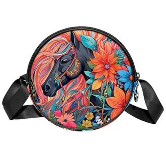 Generic Sac &agrave; bandouli&egrave;re rond pour femme, petit sac &agrave; bandouli&egrave;re avec fermeture &eacute;clair et bretelles r&eacute;glables style d&eacute;contract&eacute; pour femmes et filles