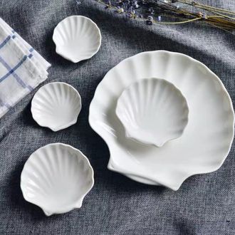 BESTONZON 4 St&uuml;ck Vorspeisenteller in Muschelform, Muschel Perlmutt Keramik Teller Schale Teller Muschelform, Muschelschale Westlicher Dipschalen F&uuml;r Teekessel 