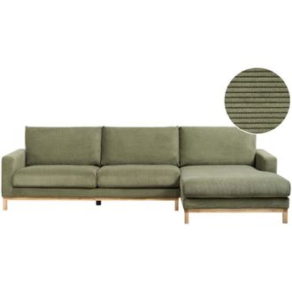 Beliani 4-Sitzer Ecksofa Links Gr&uuml;n Cord-Stoffbezug mit Breiten Hohen Armlehnen Hohe R&uuml;ckenlehne Diecke Sitzkissen Modern Wohnzimmer Stoffsofa