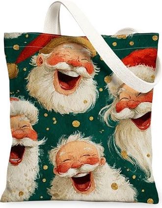 Generic Joyful Santa Sacs fourre-tout en toile r&eacute;utilisables avec bandouli&egrave;re pour le shopping, les voyages, la plage, 33 x 38,1 cm