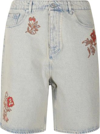Dr&ocirc;le de Monsieur Homme, Shorts, Bleu, Taille: L Short Jean Dusty Brod&eacute; Fleurs