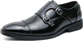 Generic Chaussures richelieu à double sangle moine pour homme - Mode classique - Bout ailé - Chaussures basses à enfiler - Chaussures décontractées et confort
