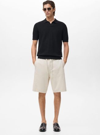 Mango Bermuda lin mélangé cordon écru - Homme - 38 - MANGO MAN