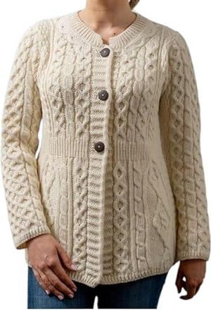 Aran Woollen Mills Cardigan A Line 100% Laine Mérinos pour Femme Fabriqué en Irlande (Naturelle, M)