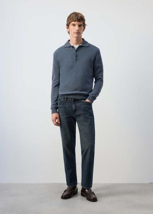 Mango Jean regular-fit cropped bleu fonc&eacute; vintage - Homme - 38 - MANGO MAN