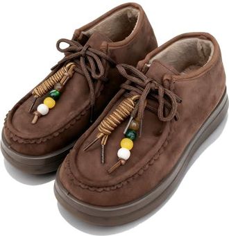 Generic Mocassins en daim pour femme - Chaussures dhiver doubl&eacute;es de fourrure avec perles - Imperm&eacute;ables &agrave; enfiler, marron, 39.5 EU