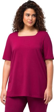 Ulla Popken Damen T-Shirt, A-Linie, Carree-Ausschnitt, Halbarm Shirt Carree-Neck, Magnolienrot, 50-52 EU
