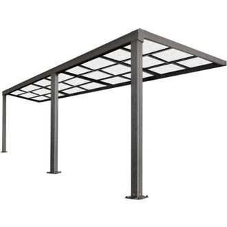 Vente-Unique Vente-Unique - Pergola adoss&eacute;e en aluminium 588x300cm - Toit coulissant r&eacute;tractable - Surface 18m&sup2; - R&eacute;sistance au vent 100 km/h - Gris anthracite