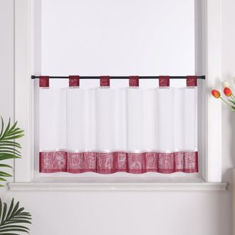 Joyswahl Leinenoptik Scheibengardinen Modern »Viola« transparente Bistrogardine mit Schlaufen Gardinen Küche mit Satinband Kurzstores Rot HxB 120x125cm 1er Pac