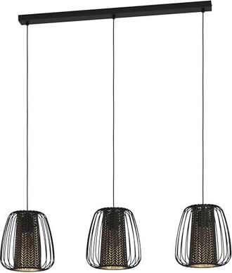 Eglo Suspension luminaire Curasao, lustre chambre &agrave; 3 flammes, plafonnier salon ou salle &agrave; manger en m&eacute;tal et textile noir, int&eacute;rieur dor&eacute;, douille E27