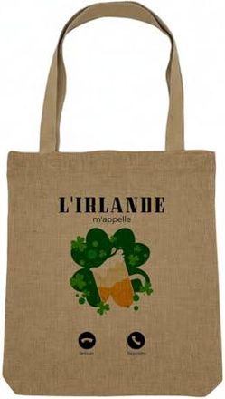 Fabulous Sac Shopping Tote Bag Aspect Lin - LIrlande MAppelle Bi&egrave;re Tr&egrave;fle St Patrick Culture - Sac de Courses Toile Epaisse 360g Beige Naturel Cabas Port&eacute; Epa
