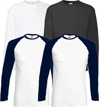 Fruit Of The Loom Fruit of The Loom 4er Herren Longsleeve Baumwolle Tshirt Langarm Shirt Sets Verschiedene Farbsets M L XL 2XL 3XL 4XL 5XL & HLKauf-Block (XXL, 2x Base 