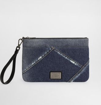 Dolce & Gabbana Denim Patchwork Necessaire - Mann Brieftaschen Und Clutches Blue Onesize