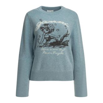 Ganni Logo Regular Fit - - Knitwear - Damen - Blau - M
