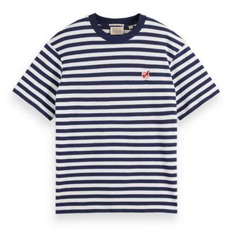 Scotch & Soda Damen T-Shirt Core - The Free Spirit Peace Bird Striped T-Shirt, Navy/White,XL