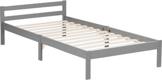 Homestyle4u Massivholzbett 90x200 Kiefer Grau mit Lattenrost - Robustes Holzbett Einzelbett f&uuml;r Schlafzimmer, G&auml;stezimmer & Jugendzimmer - Platzsparendes Design, 