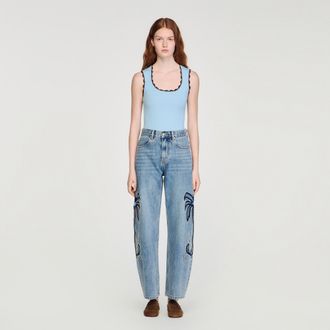 Sandro Jean barrel large brod&eacute; palmiers