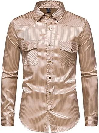 Generic Chemise ray&eacute;e pour homme, coupe ajust&eacute;e, finition brillante, chemise ray&eacute;e &agrave; col boutonn&eacute;, chemise d&eacute;contract&eacute;e confortable, extensible, l&eacute;g&egrave;re, haut 