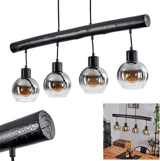 HOFSTEIN Pendelleuchte Vouhet, H&auml;ngelampe aus Metall/Glas in Schwarz/Rauchfarben, verstellbare H&auml;ngeleuchte im Retro/Vintage Design mit Glasschirmen, H&ouml;he max.