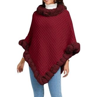 Generic Poncho dhiver en fausse fourrure texturé doux confortable chaud élégant châle élégant pour femme, bordeaux, Taille unique