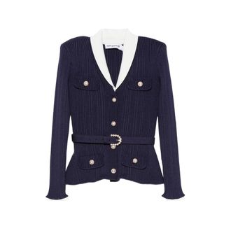 Self Portrait Belted Ribbed-knit Cardigan