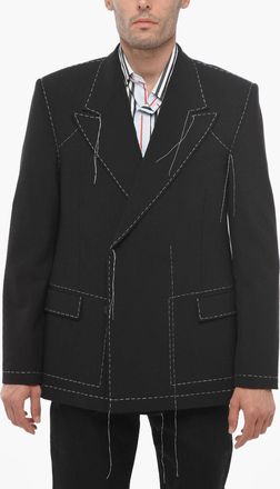 Off-white Zweireiher-Blazer aus Wollmischung mit sichtbaren N&auml;hten Off-White