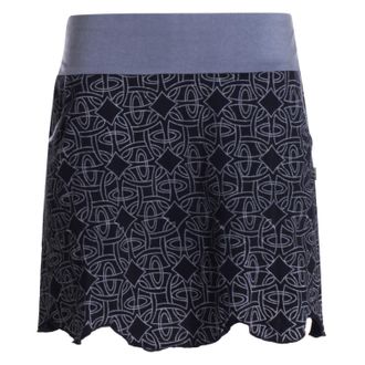 vishes Alternative Bekleidung - Damen asymmetrischer Mini-Rock 100% Baumwolle geometrisches Muster elastischer Bund mit Taschen schwarz 48