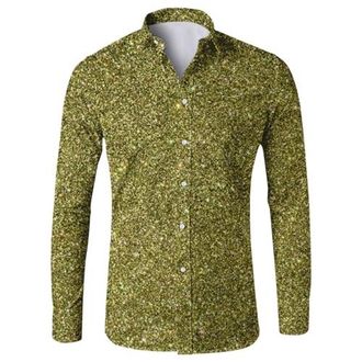 Generic Haut Paillettes- LIndispensable du Carnaval Chemise &agrave; Manches Longues Boutonn&eacute;E &agrave; Revers Imprim&eacute; Brillant pour Homme V&ecirc;Tement De Soir&eacute;E Tendance Desig