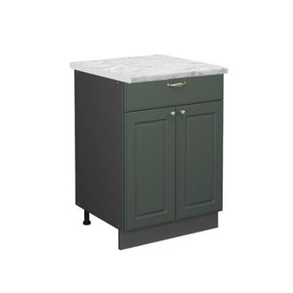 Vicco Meuble Cuisine Fame-Line, Vert Or Campagne/Anthracite, 60 cm avec tiroir, PT Marbre