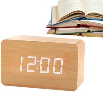 Generic Horloge de bureau en bois - Horloge en bois LED, r&eacute;veil contemporain | R&eacute;veil avec grand &eacute;cran en mode jour ouvrable/week-end, mode jour ouvrable/week