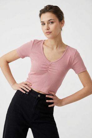 Only Kurzarmshirt ONLY ONLBETTY LIFE S/S SCALLOP V-NECK CC JRS, Damen, Gr. XL, rosy touch, Jersey, Obermaterial: 95% Baumwolle, 5% Elasthan, unifarben, h&uuml;f