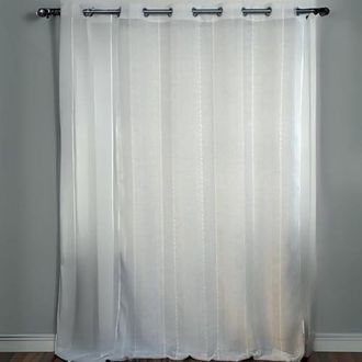 HOME MAISON Homemaison Vorhang mit 3 R&uuml;stungen - Polyester - vertikal gestreift - runde &Ouml;sen, silberfarben, &Oslash; 4 cm - fertig zum Aufh&auml;ngen - Fenster - 140 x 260 cm