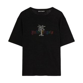 Palm Angels Homme, Tops, Noir, Taille: S Linen Collar Tee