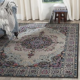 Safavieh Boho Teppich für Wohnzimmer, Esszimmer, Schlafzimmer - Artisan Collection, Kurzer Flor, Hellgrau und Schwarz, 201 X 274 cm