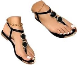 Generic Sandales pour femme avec bride en T et bout ouvert - Style boh&egrave;me - Style boh&egrave;me - Chaussures d&eacute;t&eacute; - Strass - Fleur - Tongs de plage - Tongs de plage 